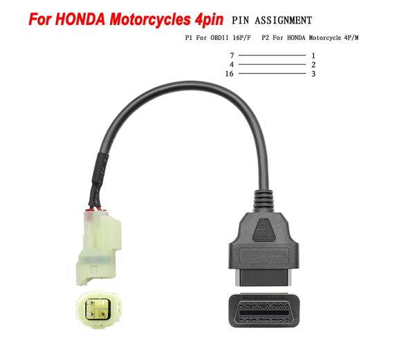 Honda 4 Pin to 16 Pin OBD2 Adapter Cable | Premium Diagnostic Equipment